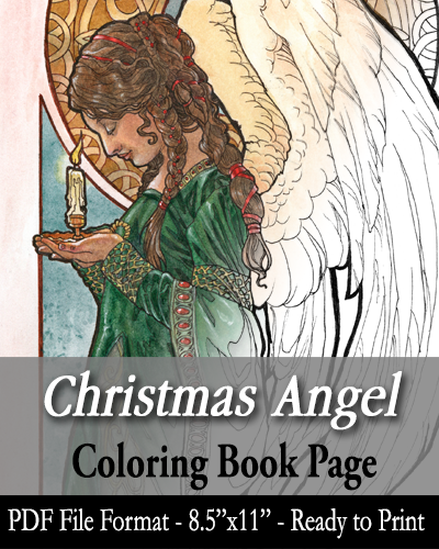 Printable Coloring Book Page - Christmas Angel Holding Candle with ...