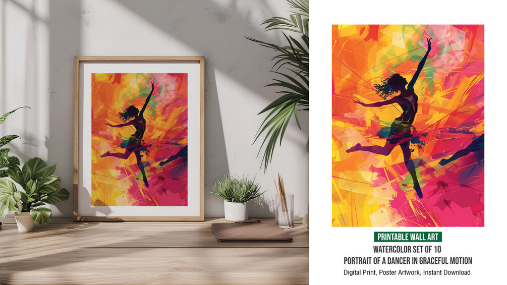 Printable Wall Art Watercolor Set Of 10 Portrait Of A Dancer In