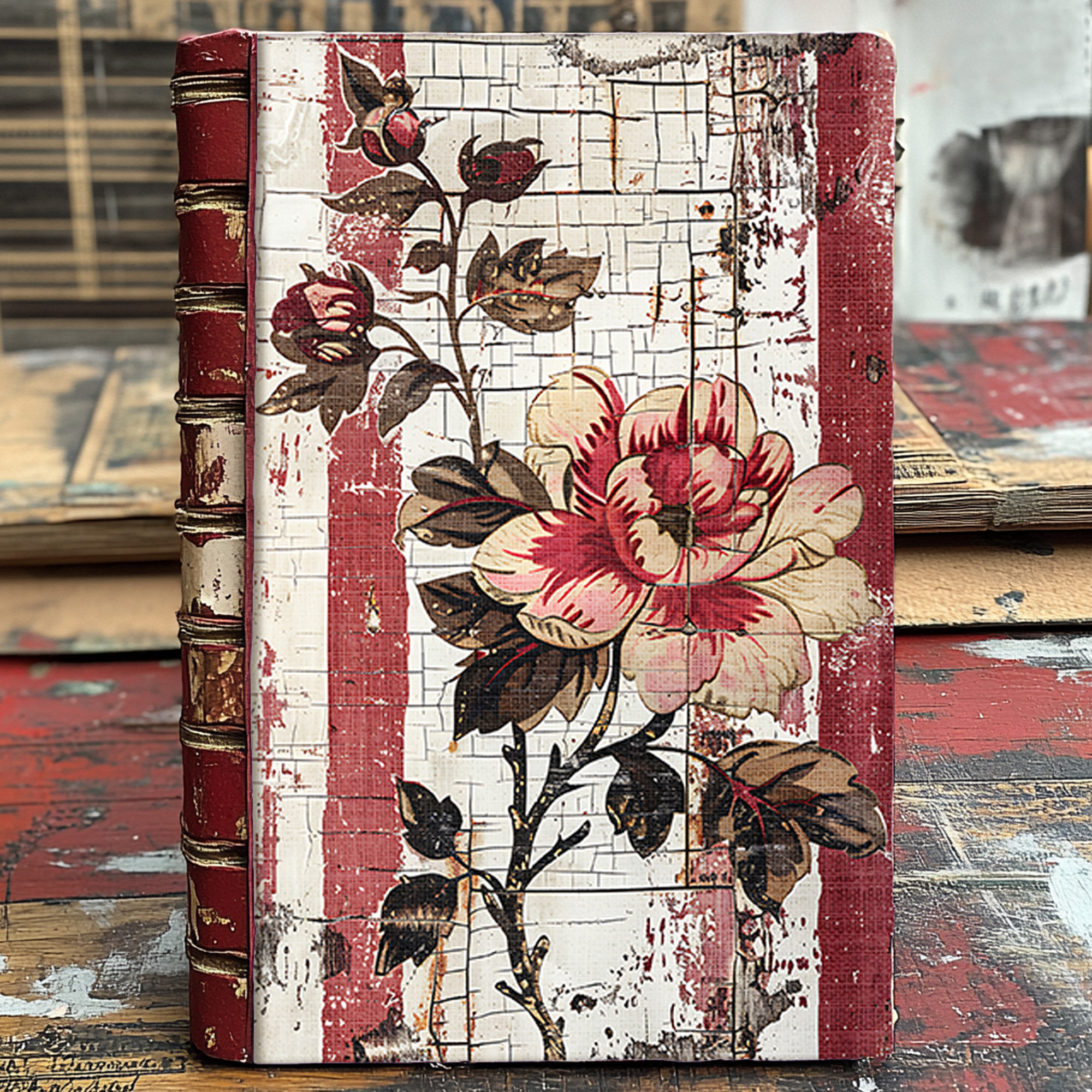 18 pc Shabby Rose Worn Stripe Printable Junk Journal Half Papers for ...