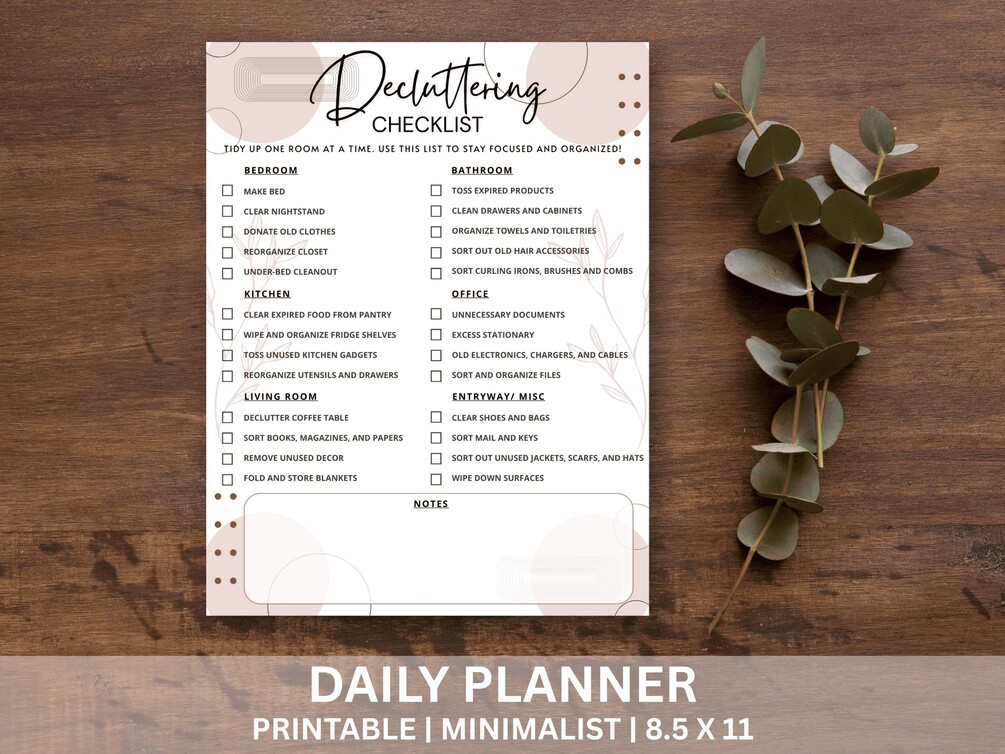 Decluttering Checklist Printable - Instant Download PDF