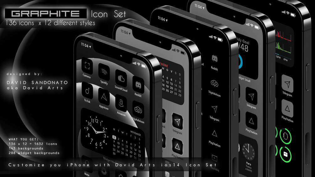 Graphite iOS14 Icon Set 1632 Icons - 12 different Styles iPhone ...