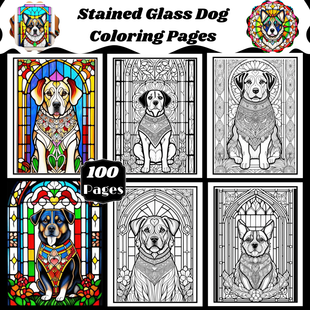 100 Stained Glass Dog Coloring Pages