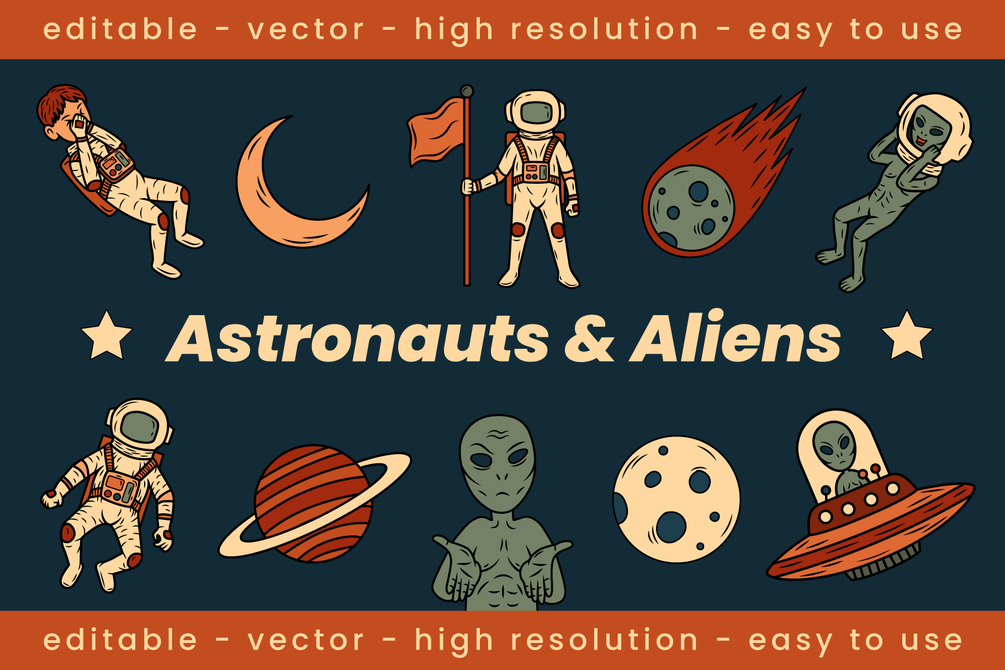 Astronauts and Aliens - Illustration