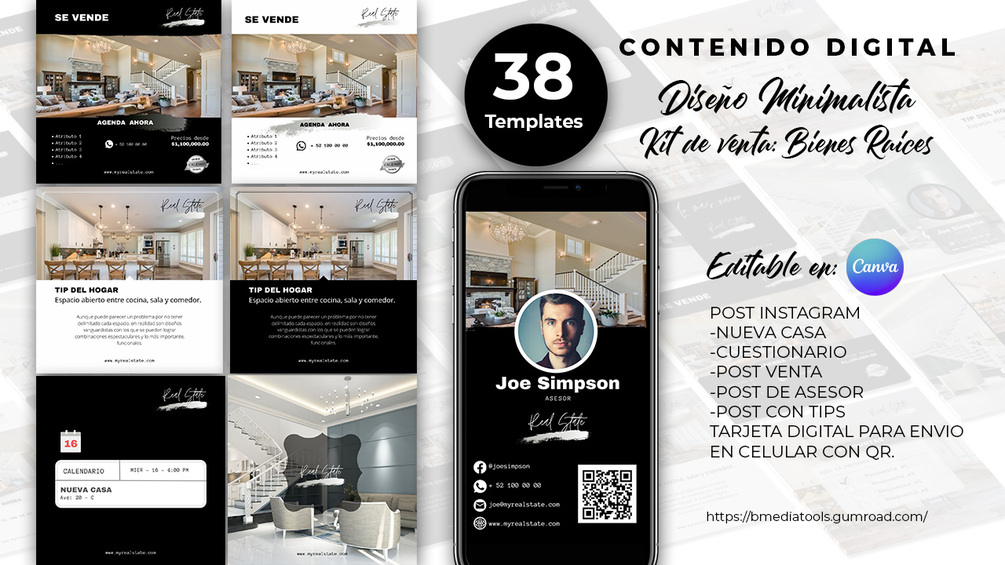 Kit de venta para Real Estate - Minimalista - Canva Template 38 diseños