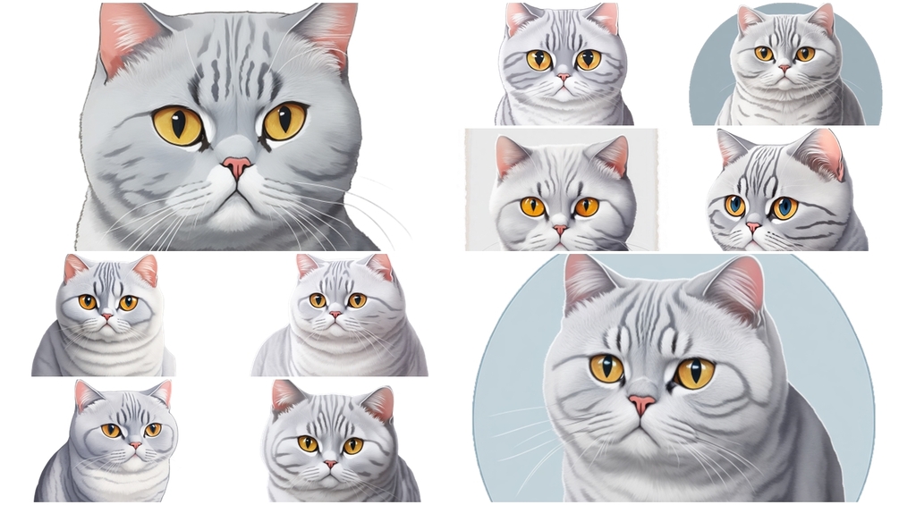 Cute Cartoon British Shorthair Head: Art Style and Pattern (10pcs)