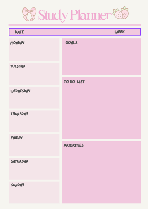 Free Pink, Black Aesthetic Minimalist Study Planner A4 Document