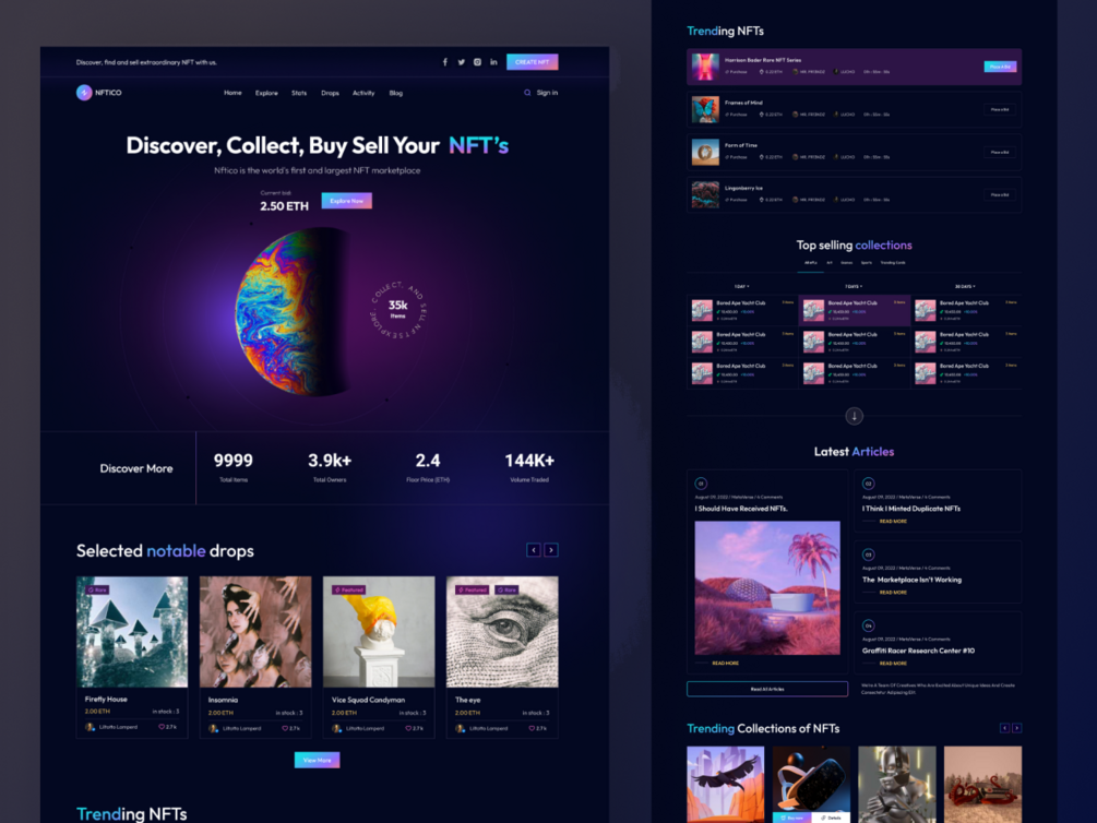 NFT Platform Landing Page Design