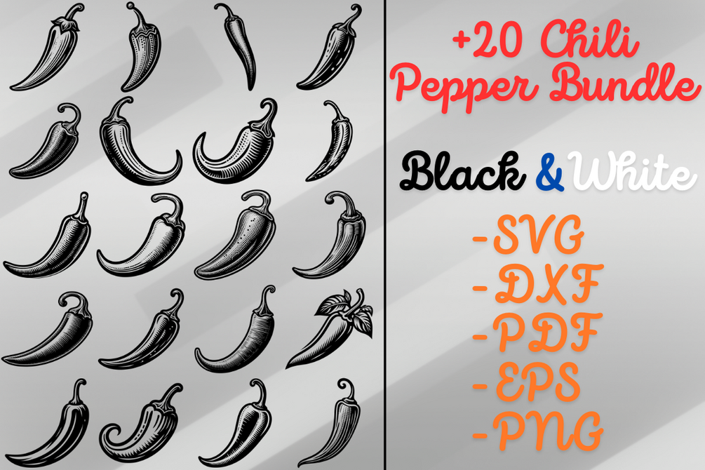 20 Chili Pepper Vectors SVG-DXF-PDF-EPS-PNG Bundle