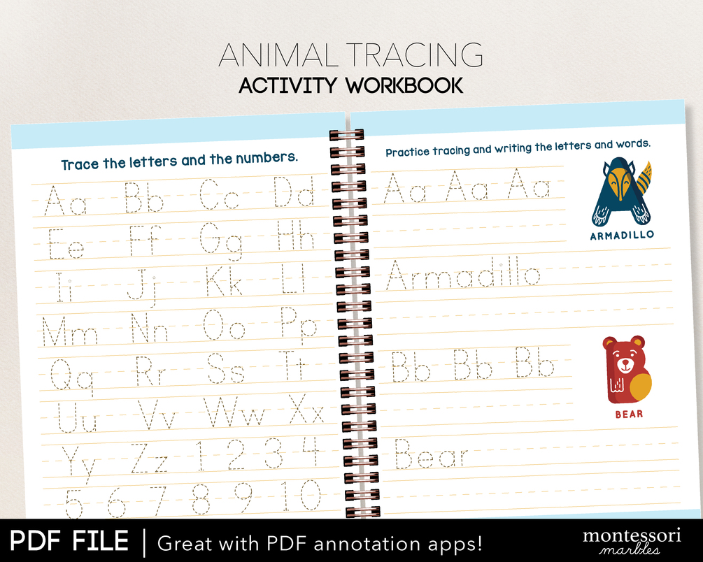 ANIMAL THEME Alphabet Tracing Pages, Handwriting Practice Workbook