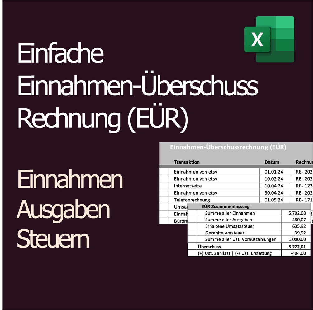 Einfache Einnahmen-Überschussrechnung - EÜR - Gewinnermittlung | Excel ...