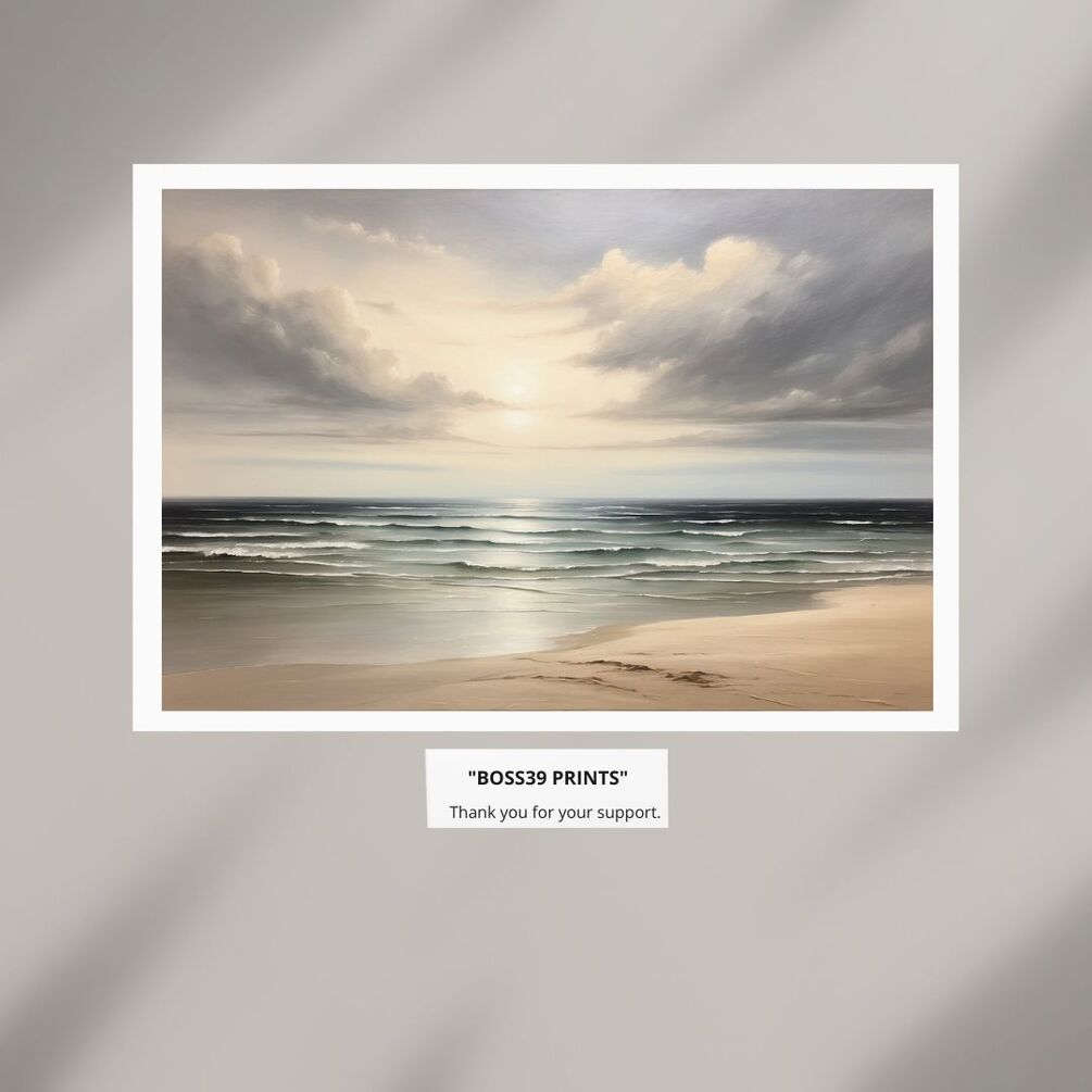 Vintage Beach Wall Art - Serene Ocean and Coastal Landscape, Neutral ...