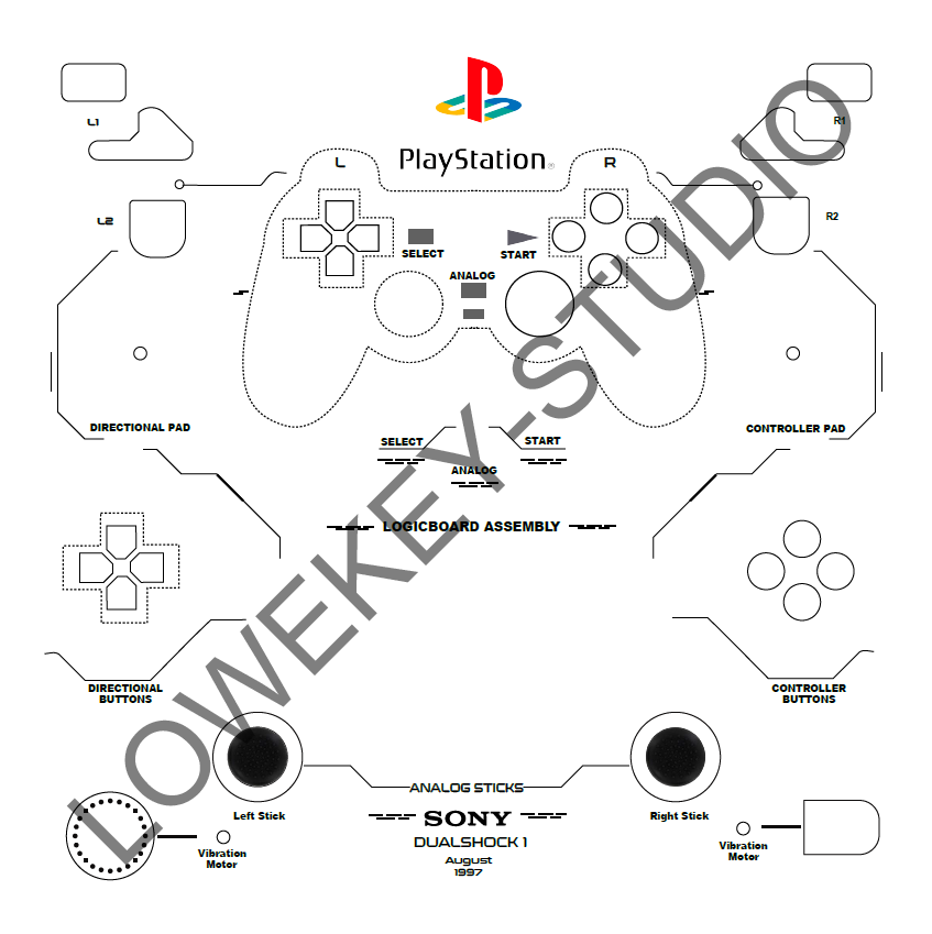 Sony PlayStation DualShock 1 Controller Teardown Template (Download ...