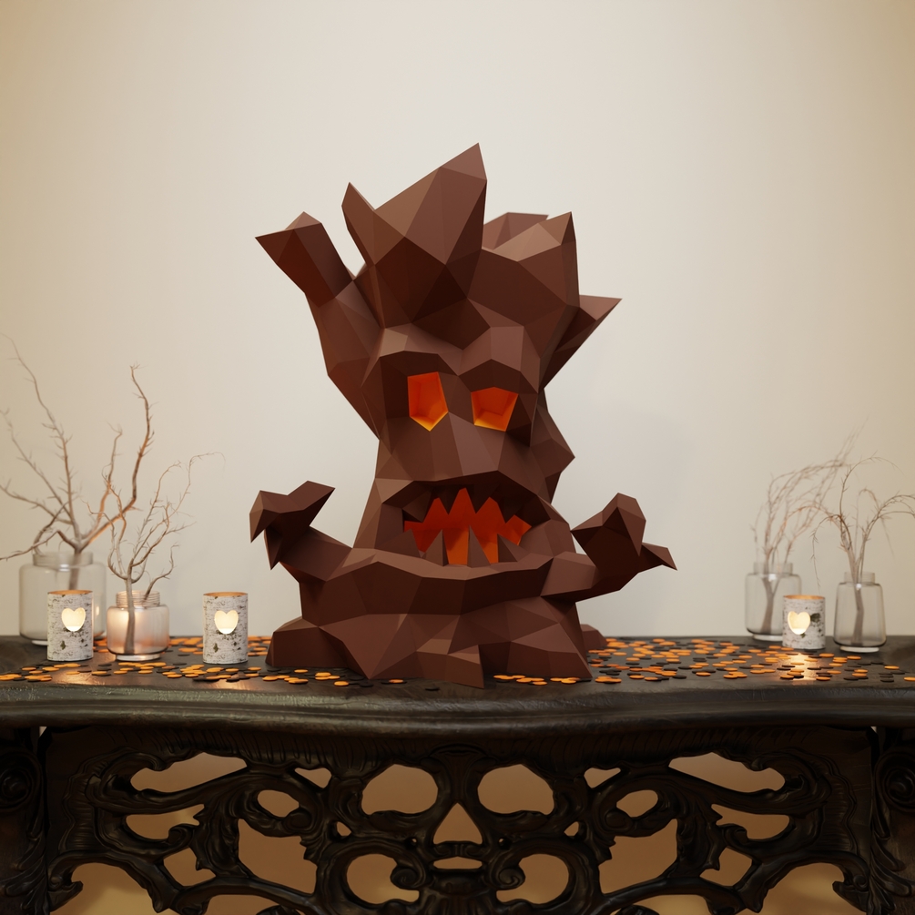 Scary Tree Papercraft 3D DIY Low Poly Halloween Décor PDF Template