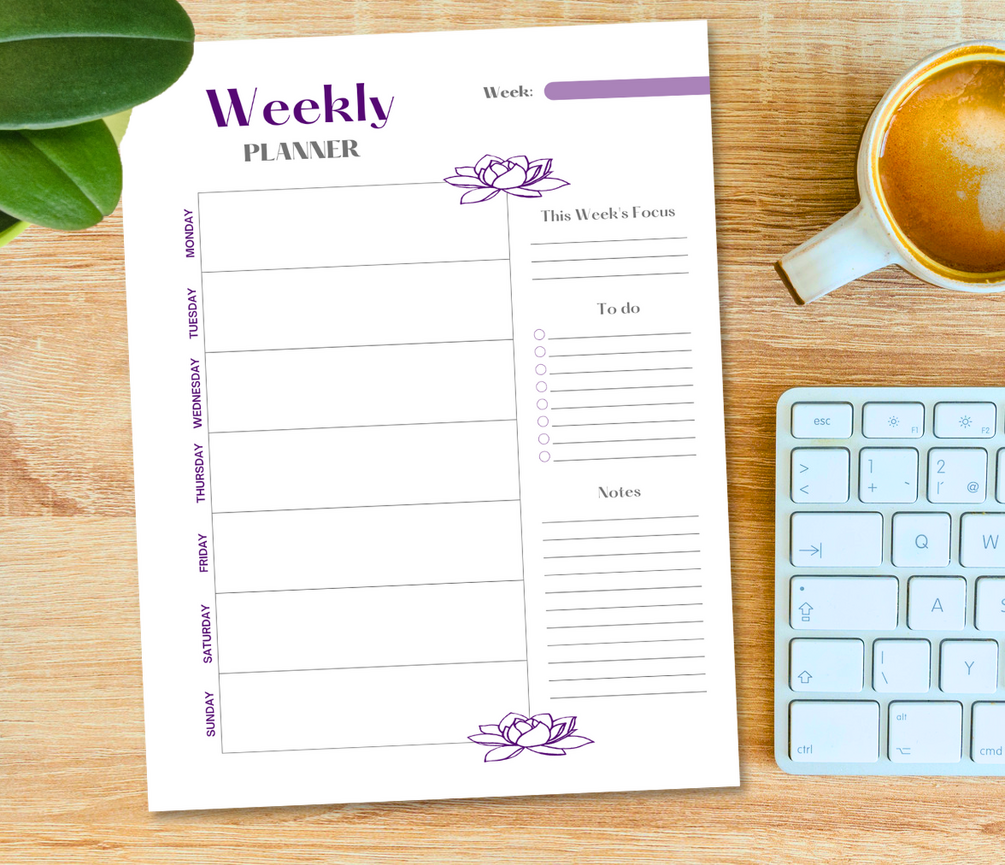 Dark Purple Digital Weekly Printable Planner Lotus Design, Weekly ...
