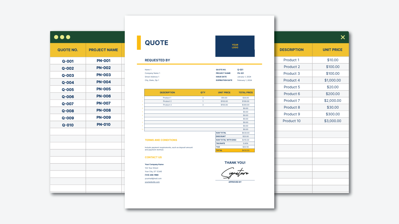 Quotation template with customer tracker and price list fully ...