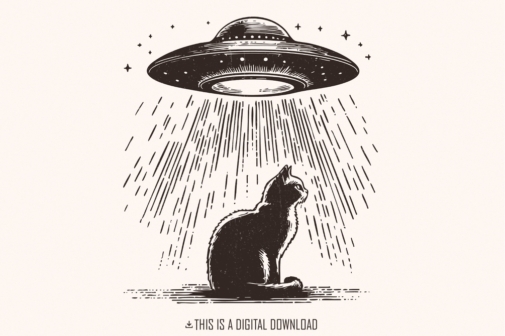 Funny Cat Shirt PNG, Retro Space Cat, UFO Alien Abduction Meme, Trendy ...