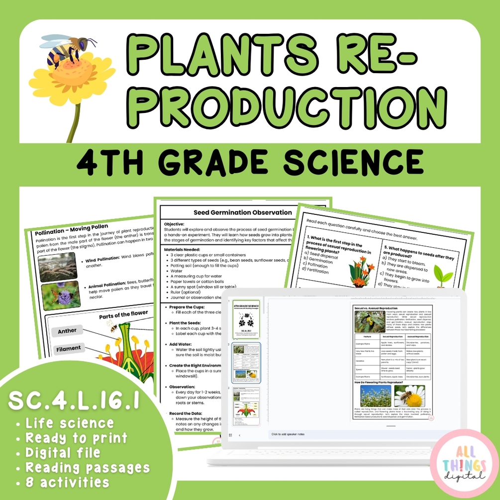 Plant Reproduction SC.4.L.16.1 4th Grade Life Science Activity & Answer Key