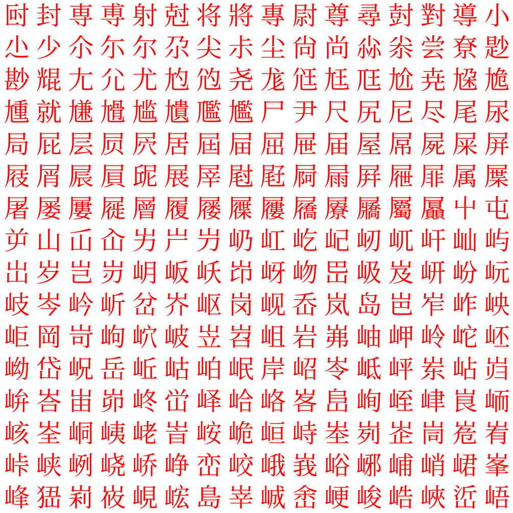 Unicode CJK 5c00-5cff, 256 letters, BLEND file for 3d