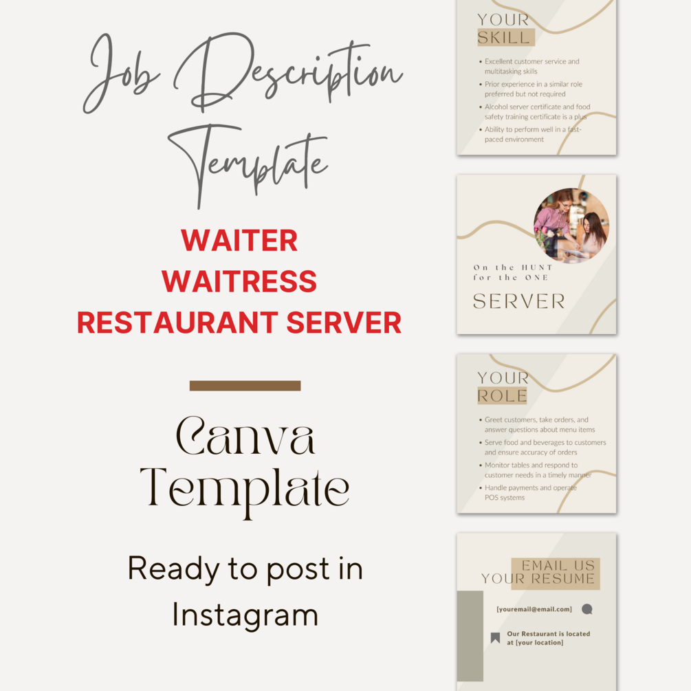 Waitress Job Description Template for Instagram
