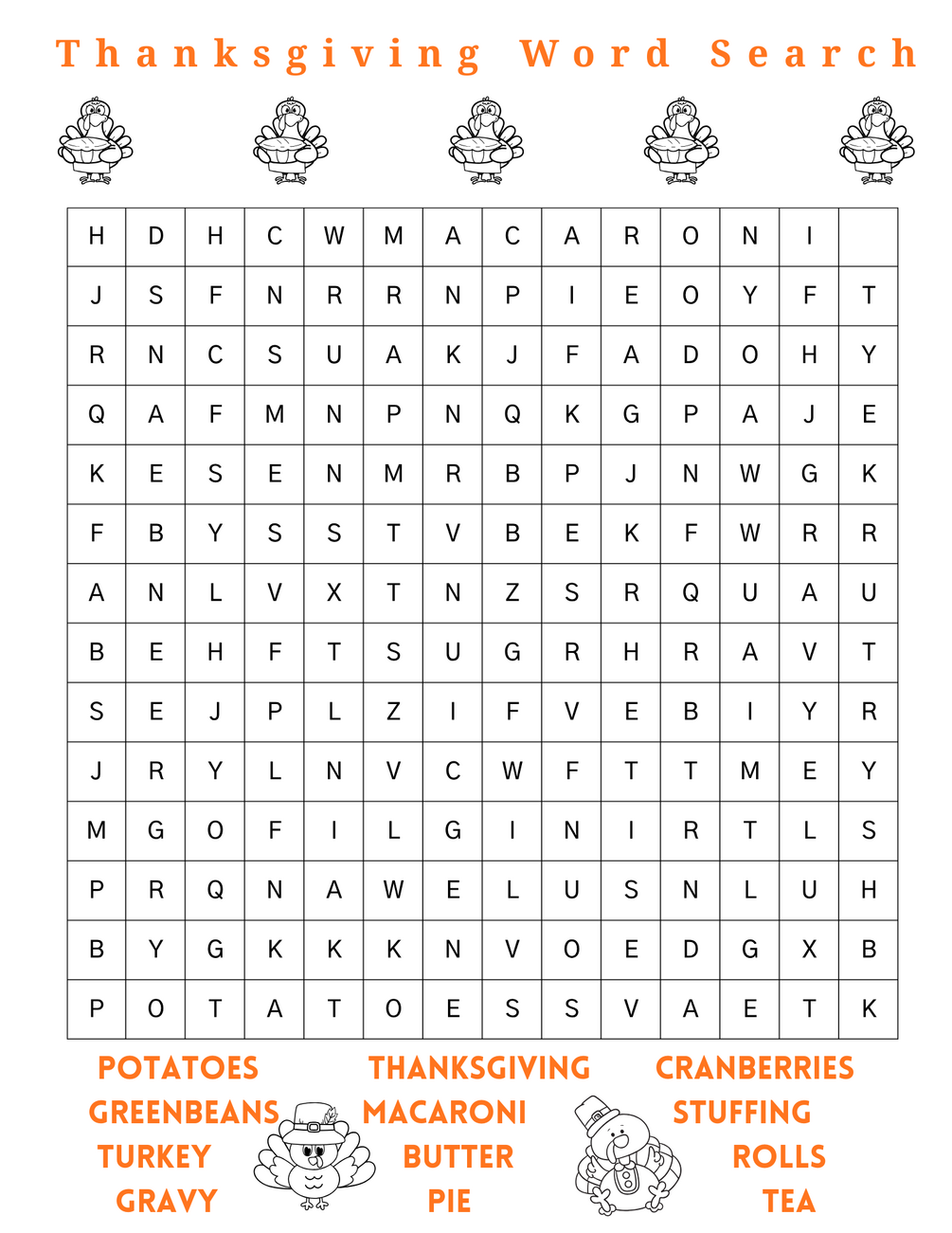 Thanksgiving Word Search