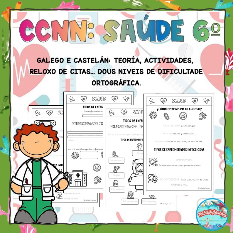 CCNN 6º: SAÚDE ( gallego y castellano) teoría, actividades, reloj de ...
