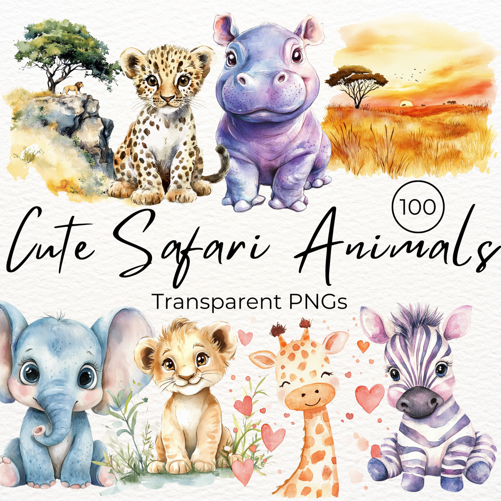 Cute Safari Animals - 100 Cliparts Bundle - 300DPI - Commercial Use ...