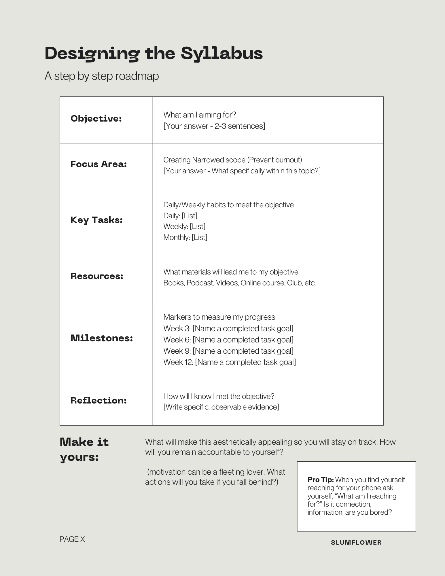 Slumflower: Personal Curriculum Workbook - Pay What You Can