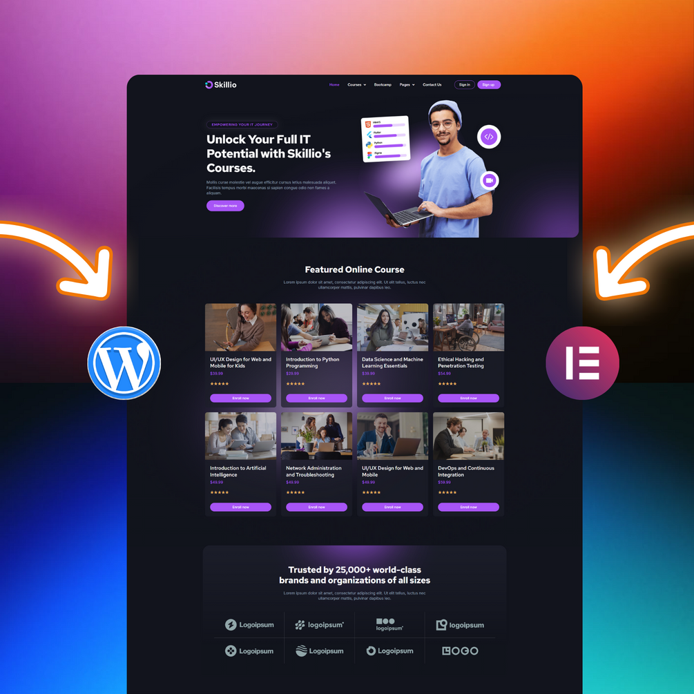 Online Course Education Website WordPress Elementor Template
