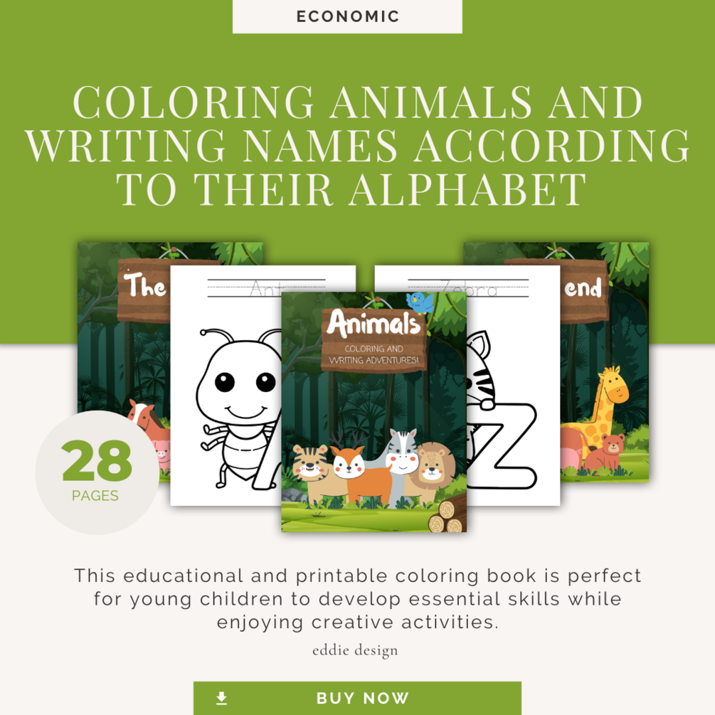 Coloring animals and writing names according to their alphabet