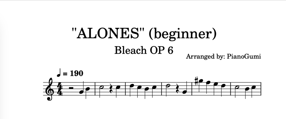 Bleach OP 6 - "ALONES" - BEGINNER Piano Sheet Music