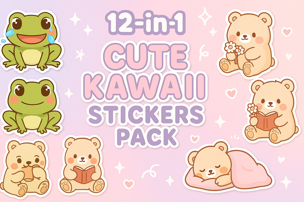 Cute Kawaii Stickers Bundle – 12 Adorable Sticker Packs (Digital Download)