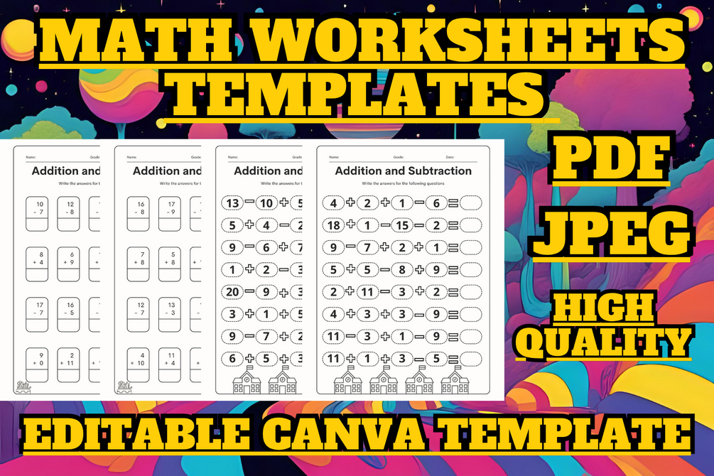 Editable Subtraction and addition Math worksheets templates 2