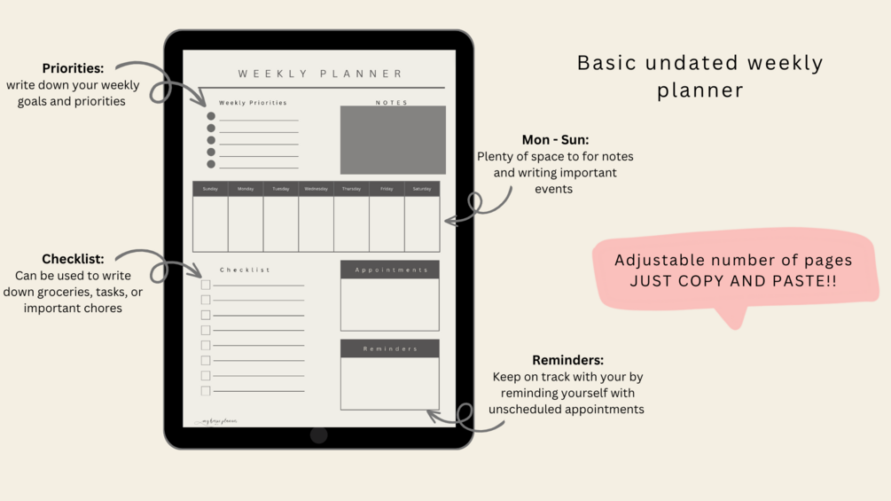 Basic Weekly Planner - Grey