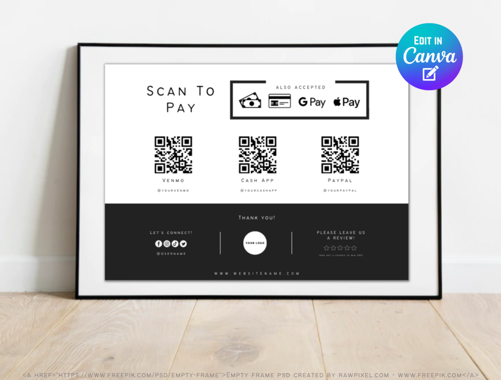 Horizontal Scan To Pay Template, Paypal Sign, Venmo QR Code Sign ...