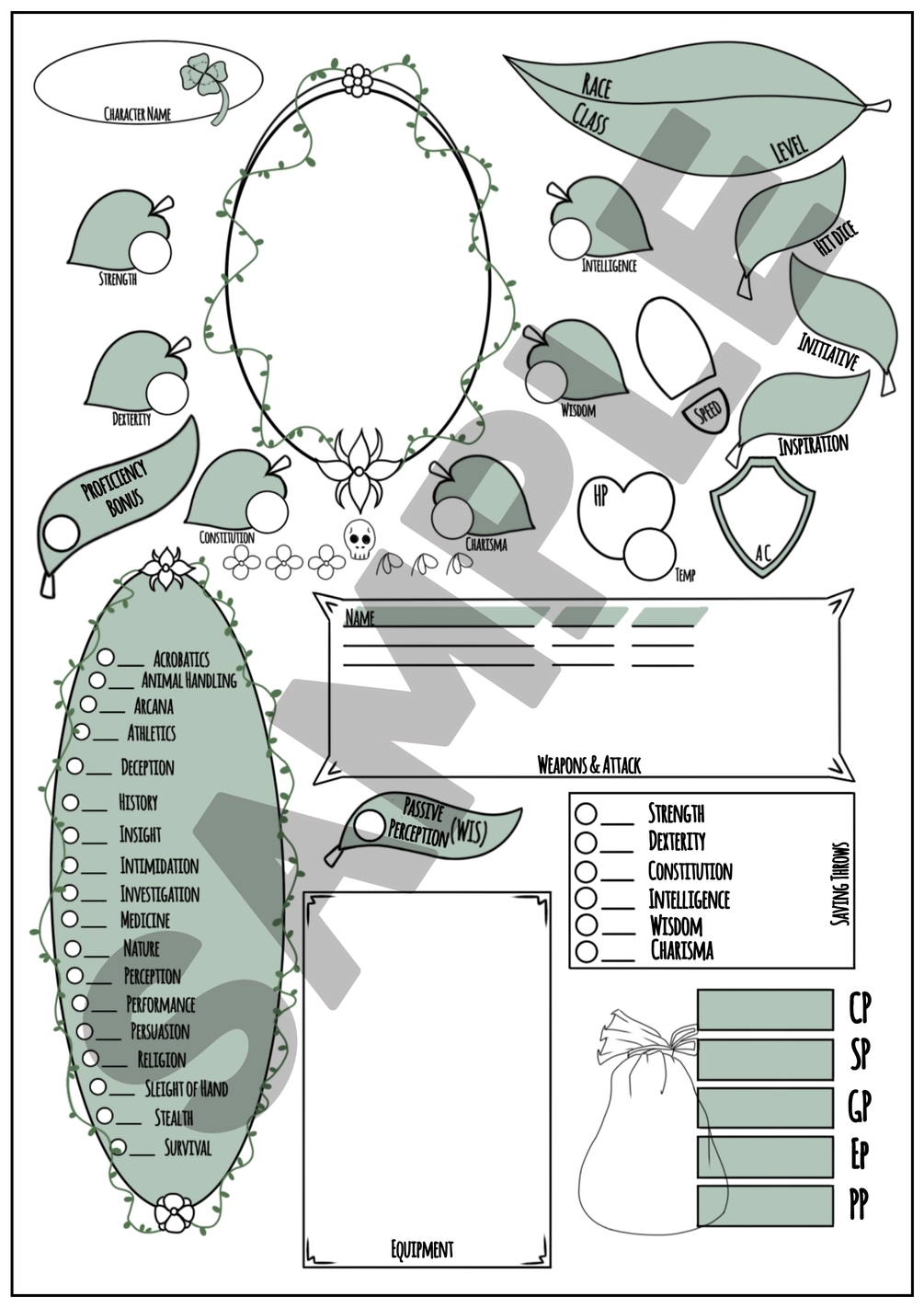 Printable D&D Druid Player Sheet
