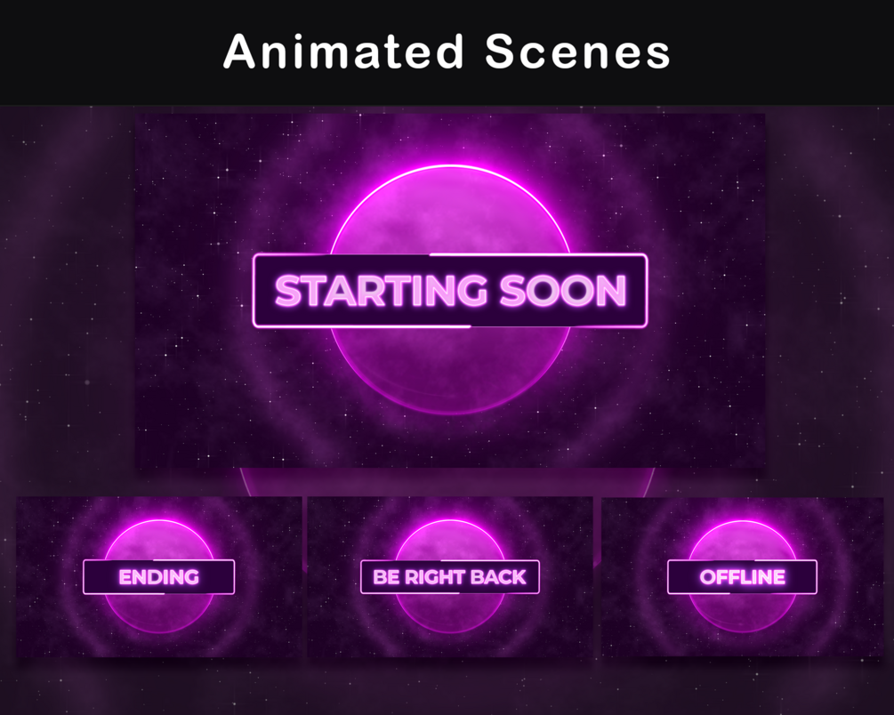 Animated Stream Package Neon | Purple Twitch overlay | Animated Twitch ...
