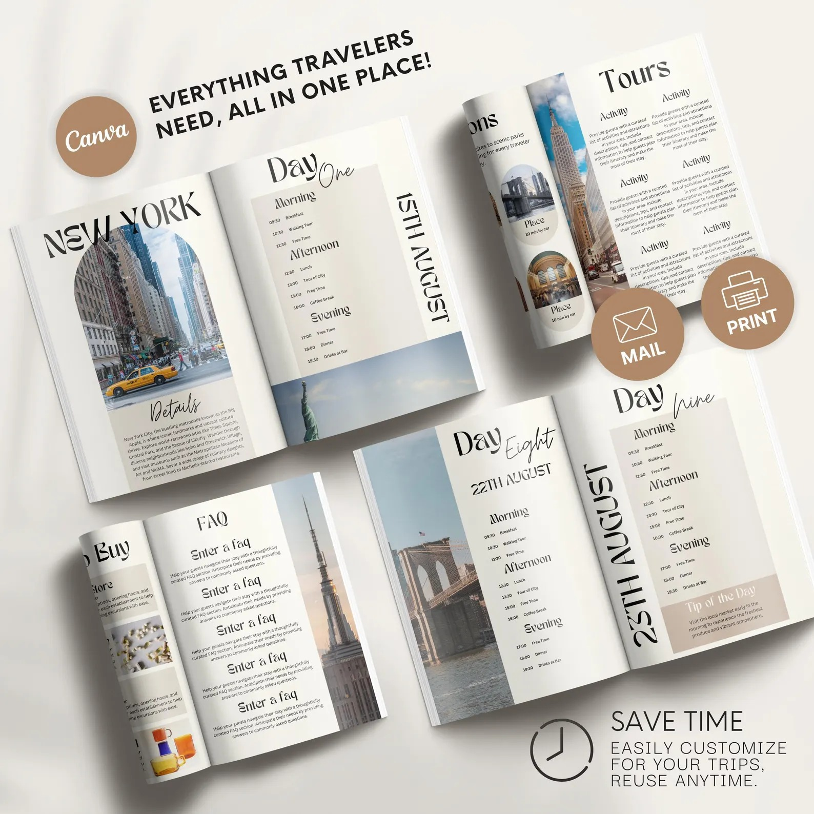 New York Travel Itinerary Editable Canva Trip Planner