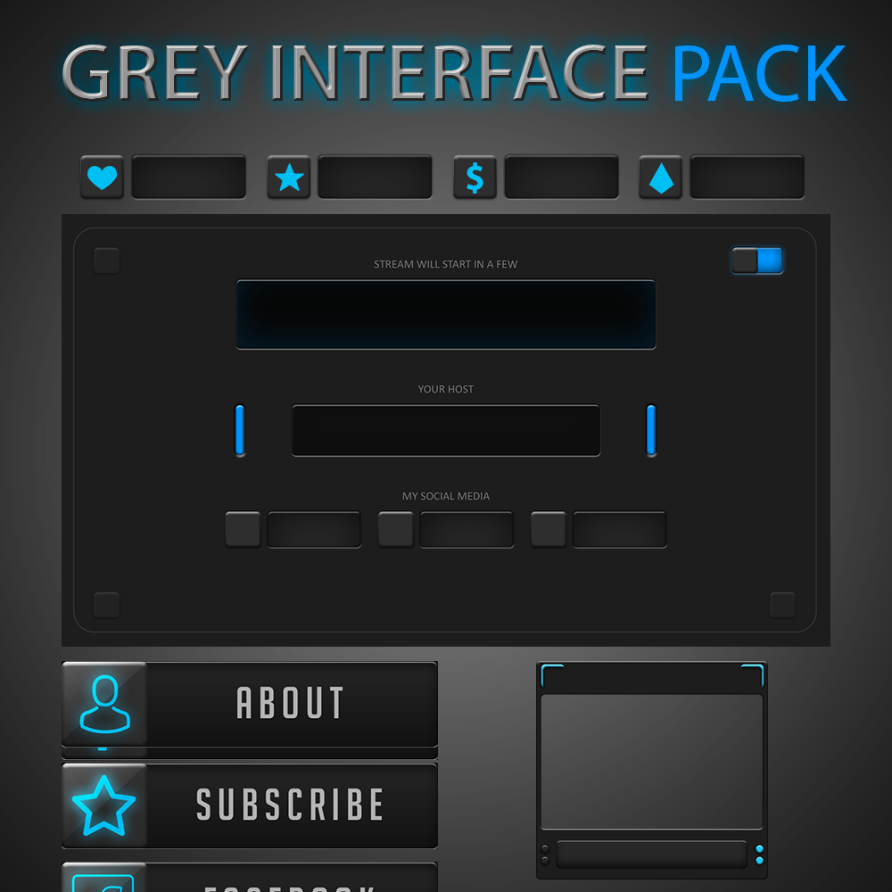Grey Interface Animated Twitch overlay pack (OBS Studio, Streamlabs OBS)