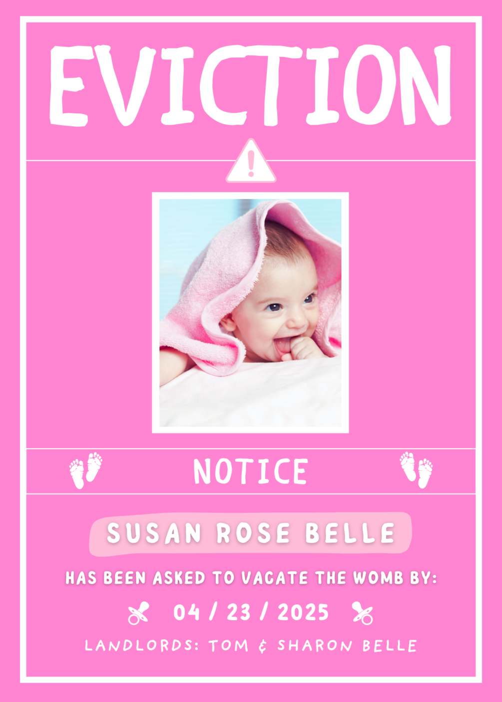 Baby Eviction Notice - Funny Birth Announcement Canva Template