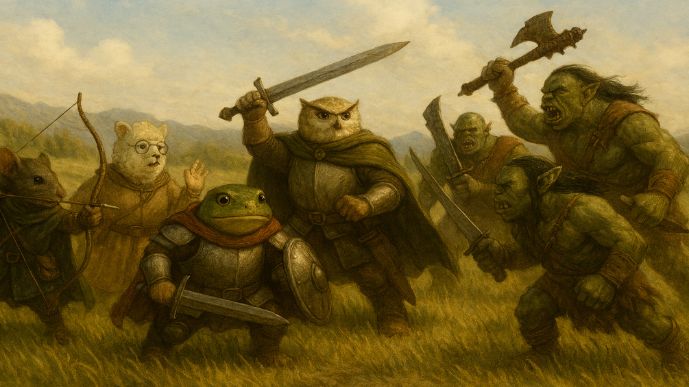 Frog Knight vs Orcs – Fantasy AI Wall Art (4K)