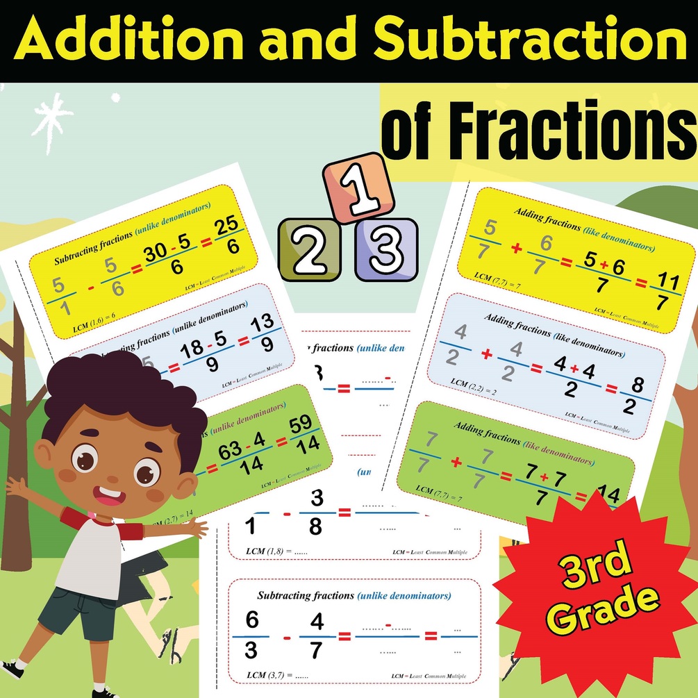 Addition and Subtraction of Fractions worksheets with Answers For 3rd Grade