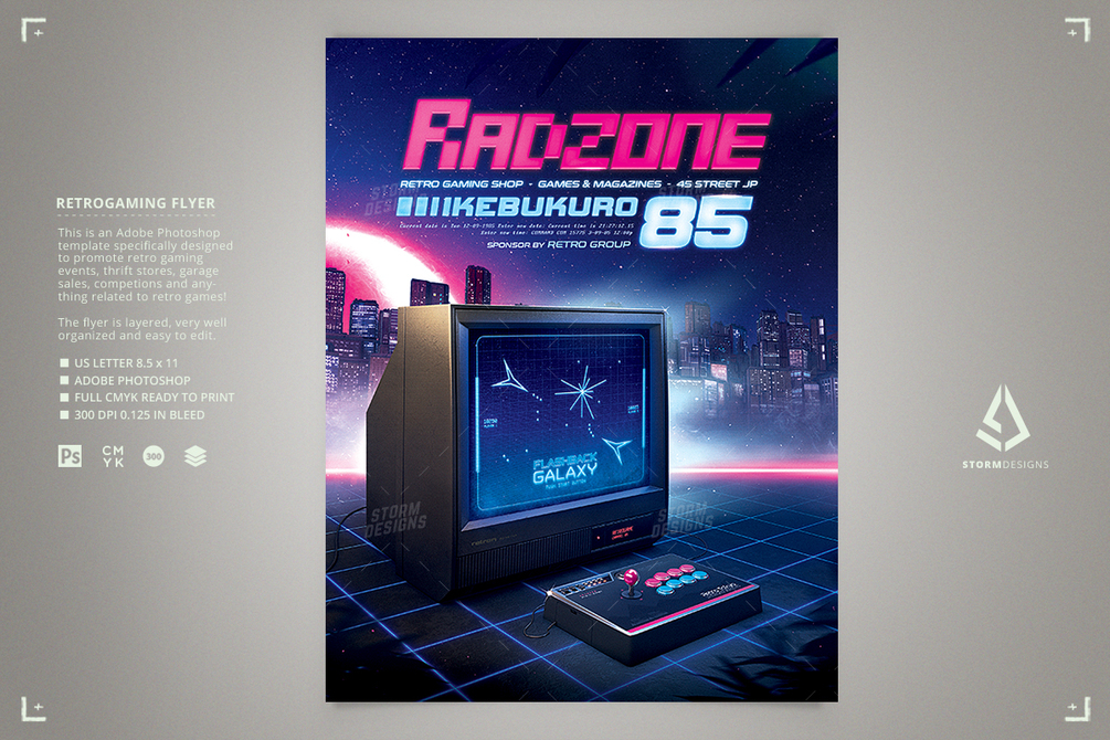Retro Gaming Flyer 80s Classic Arcade TV