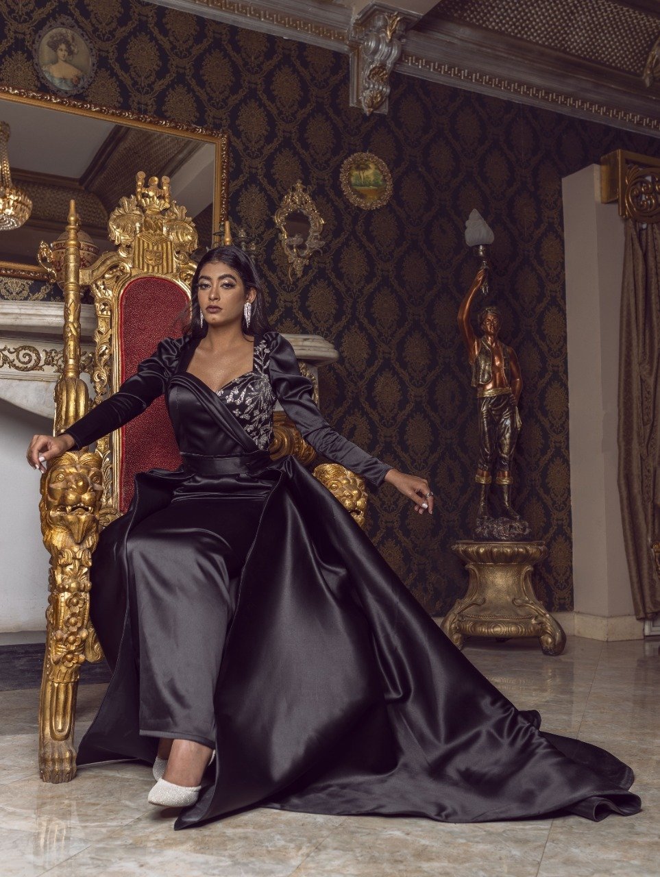 Black formal soiree evening dress