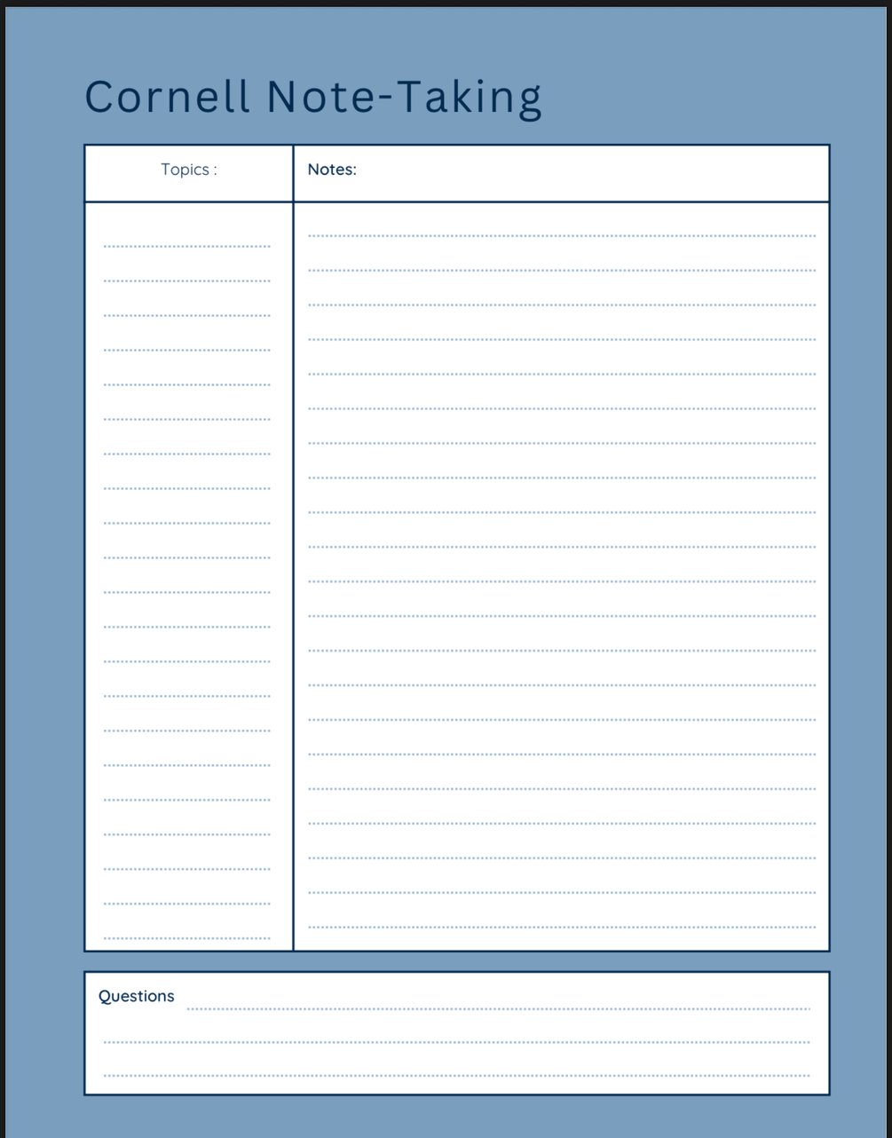 📚 Simple English Cornell Note-Taking Template 📚