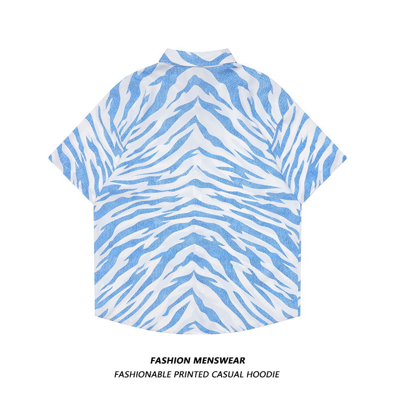 SYCPMAN Zebra Pattern Printed Shirt Vintage Hawaiian Streetwear