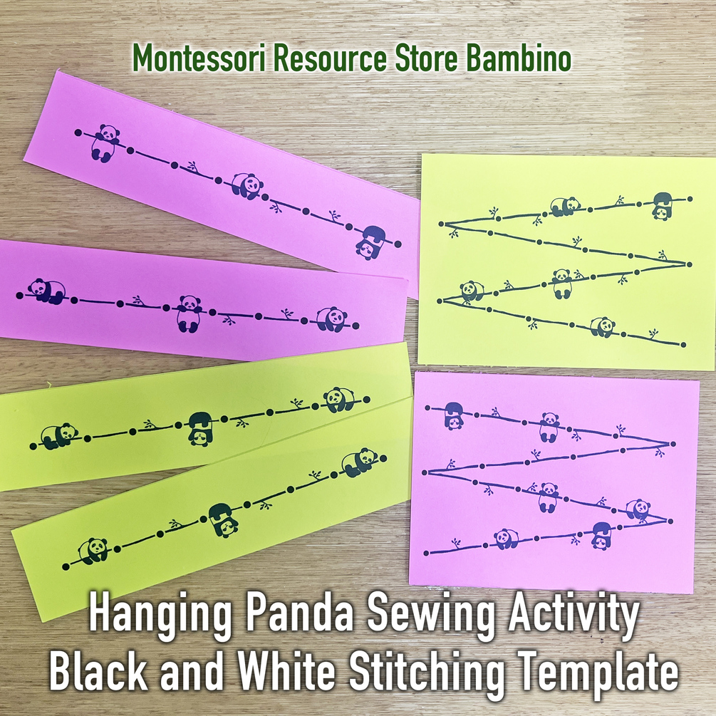 Hanging Panda Sewing Activity - Black and White Stitching Template