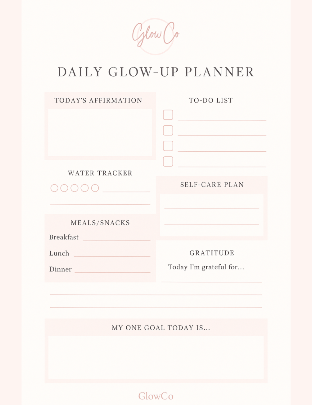 GlowCo Daily Glow-Up Planner (Printable + Digital PDF)