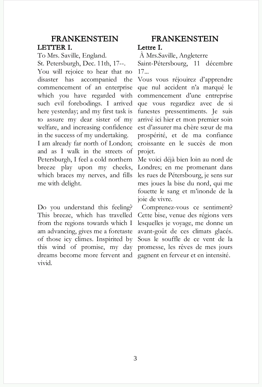 FRANKENSTEIN: Bilingual Edition (English – French) by Mary Shelley