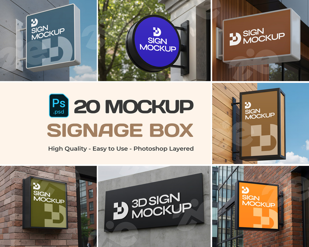 Signage Box Mockup Bundle – 20 PSD Templates for Storefront & Outdoor ...