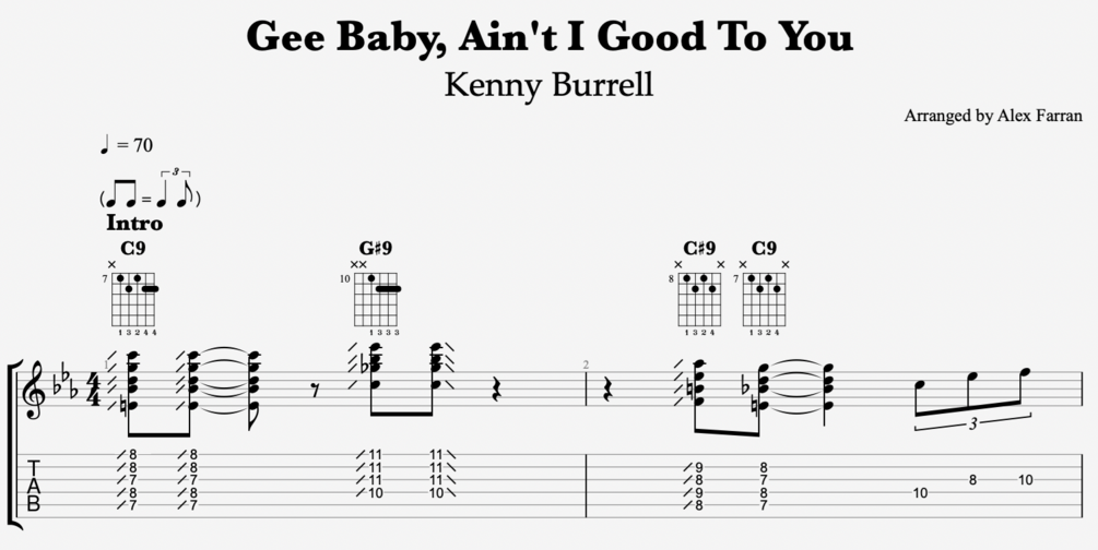 Lesson; Gee Baby Ain't I Good To You - Kenny Burrell style chord melody